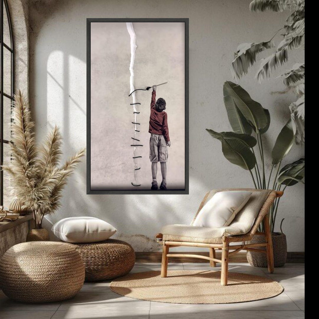 Modern Art Canvas, Boy Stitching Wall Crack, Inspirational Home Decor ...