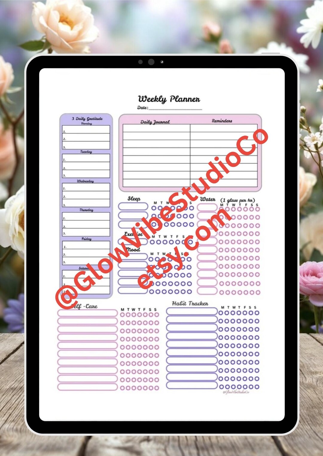 Weekly Wellness Planner Printable PDF | Water Gratitude Habit Mood ...