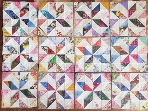12 COLOR COLLECTION Scrappy Pinwheels Stars Quilt Top Fabric - Etsy