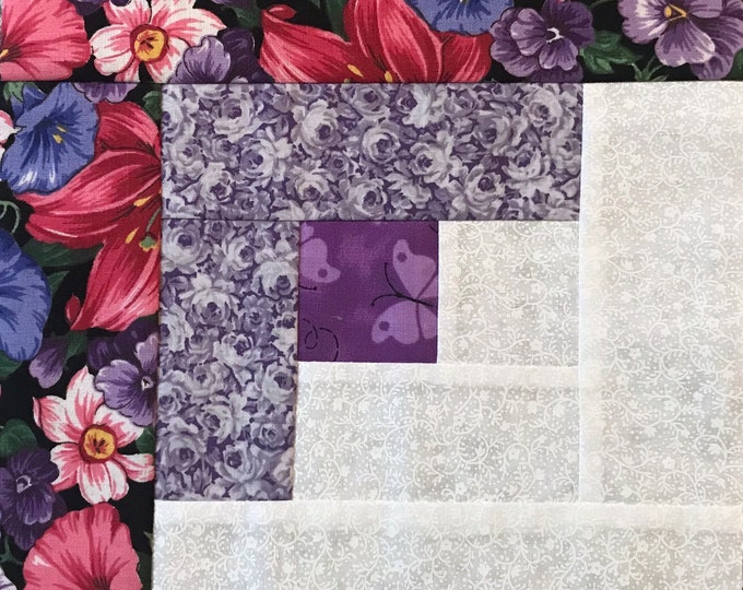 12 PURPLE FLOWERS Log Cabin Quilt Blocks Squares 100% Cotton - Etsy