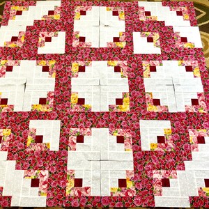 12 PINK ROSES Log Cabin Quilt Blocks Squares 100% Cotton - Etsy