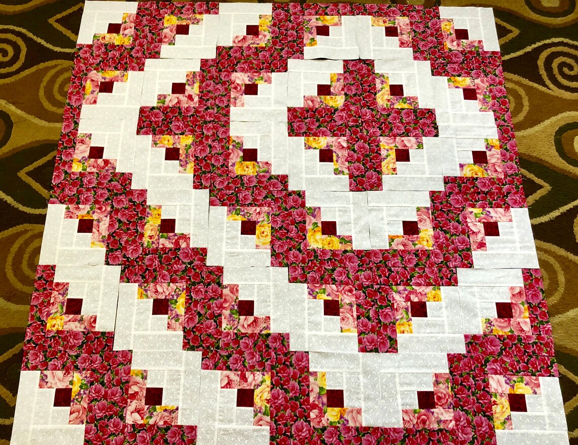 12 PINK ROSES Log Cabin Quilt Blocks Squares 100% Cotton - Etsy