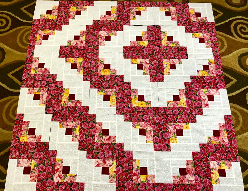 12 PINK ROSES Log Cabin Quilt Blocks Squares 100% Cotton - Etsy