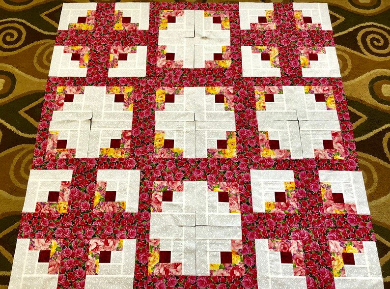 12 PINK ROSES Log Cabin Quilt Blocks Squares 100% Cotton - Etsy