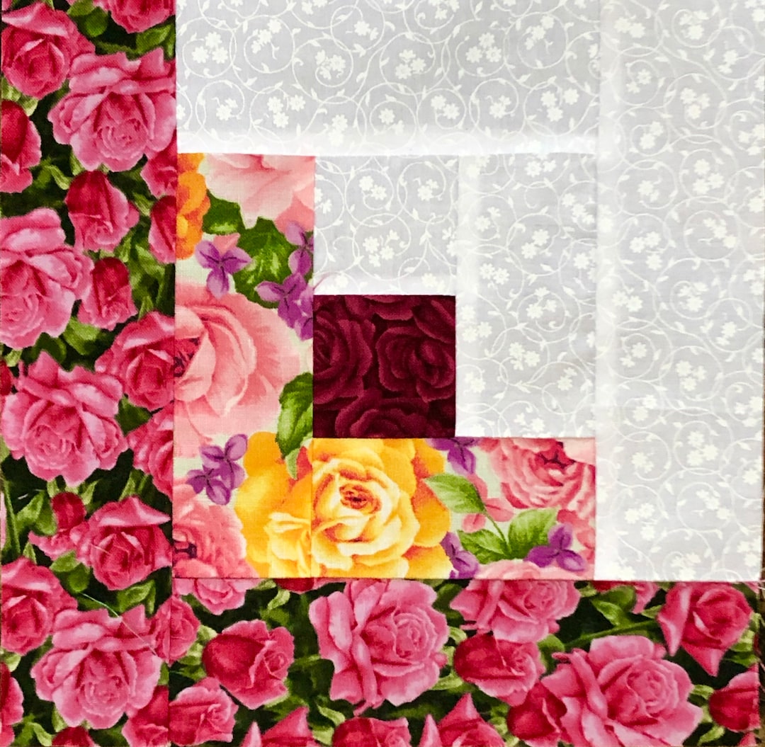 12 PINK ROSES Log Cabin Quilt Blocks Squares 100% Cotton - Etsy