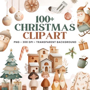 Boho Christmas Clipart Bundle, 100+ Pngs, Neutral Holiday Clipart ...