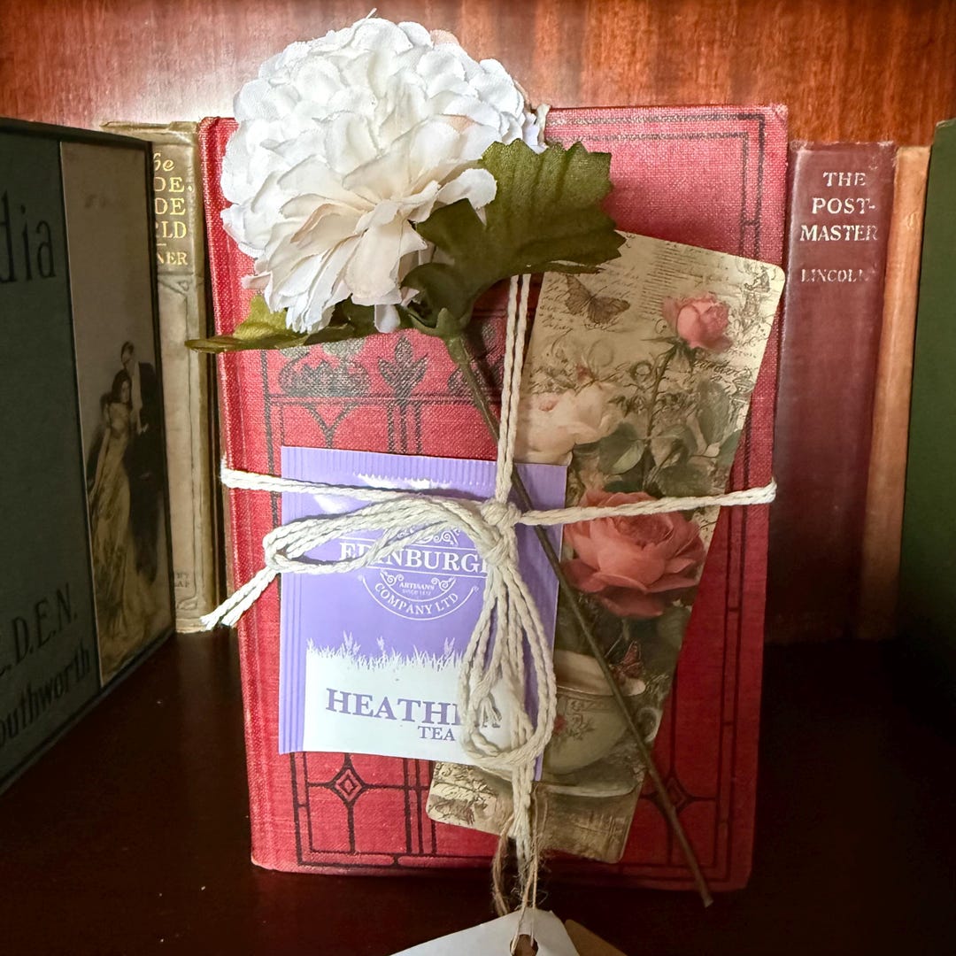 VINTAGE BOOK SET Three Books, Tea, Bookmark and Floral Pen/red & Green ...