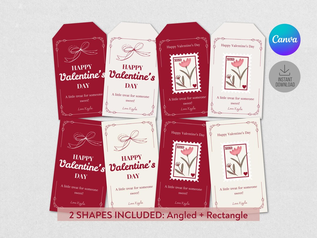 Editable Valentines Day Gift Tags: Vintage Minimalist Style Class Favor ...