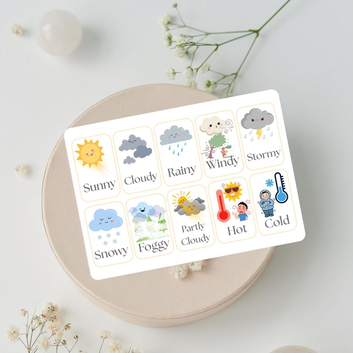 Weather Flashcards for Kids | Preschool Weather Vocabulary | Sunny ...