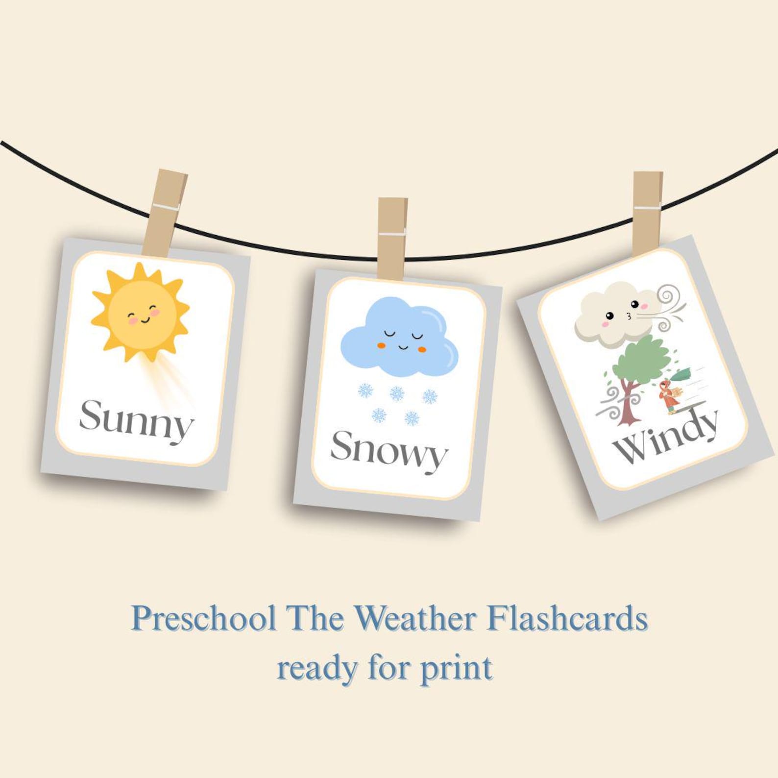 Weather Flashcards for Kids | Preschool Weather Vocabulary | Sunny ...