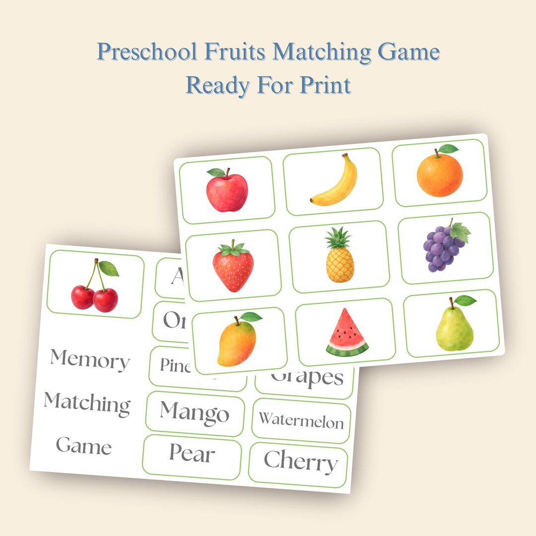 Fruit Matching Game for Kids | Printable Memory Game | English ...