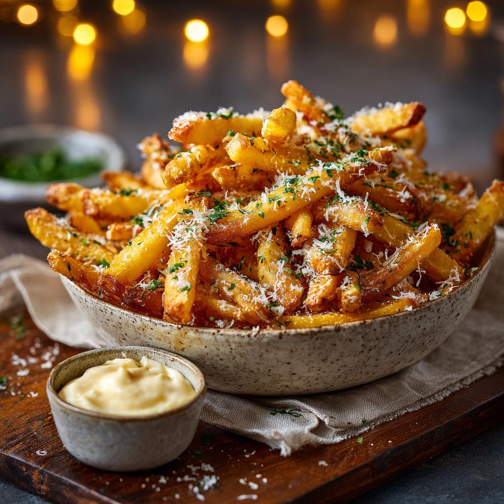 Parmesan Truffle Fries Recipe: Crispy Party Fries With Garlic Aioli ...