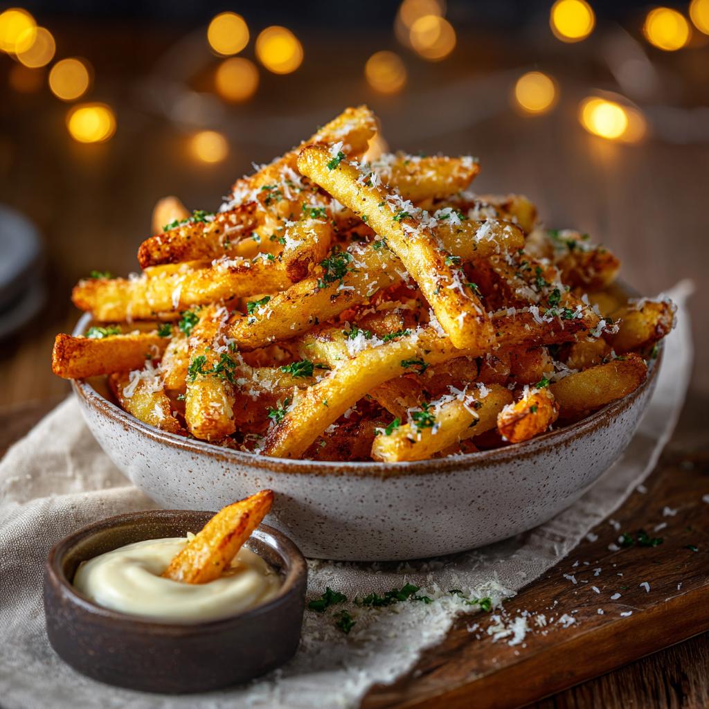 Parmesan Truffle Fries Recipe: Crispy Party Fries With Garlic Aioli ...