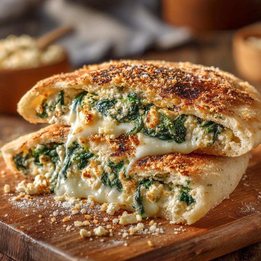 Spinach & Feta Stuffed Flatbread Pockets Recipe PDF : Easy ...