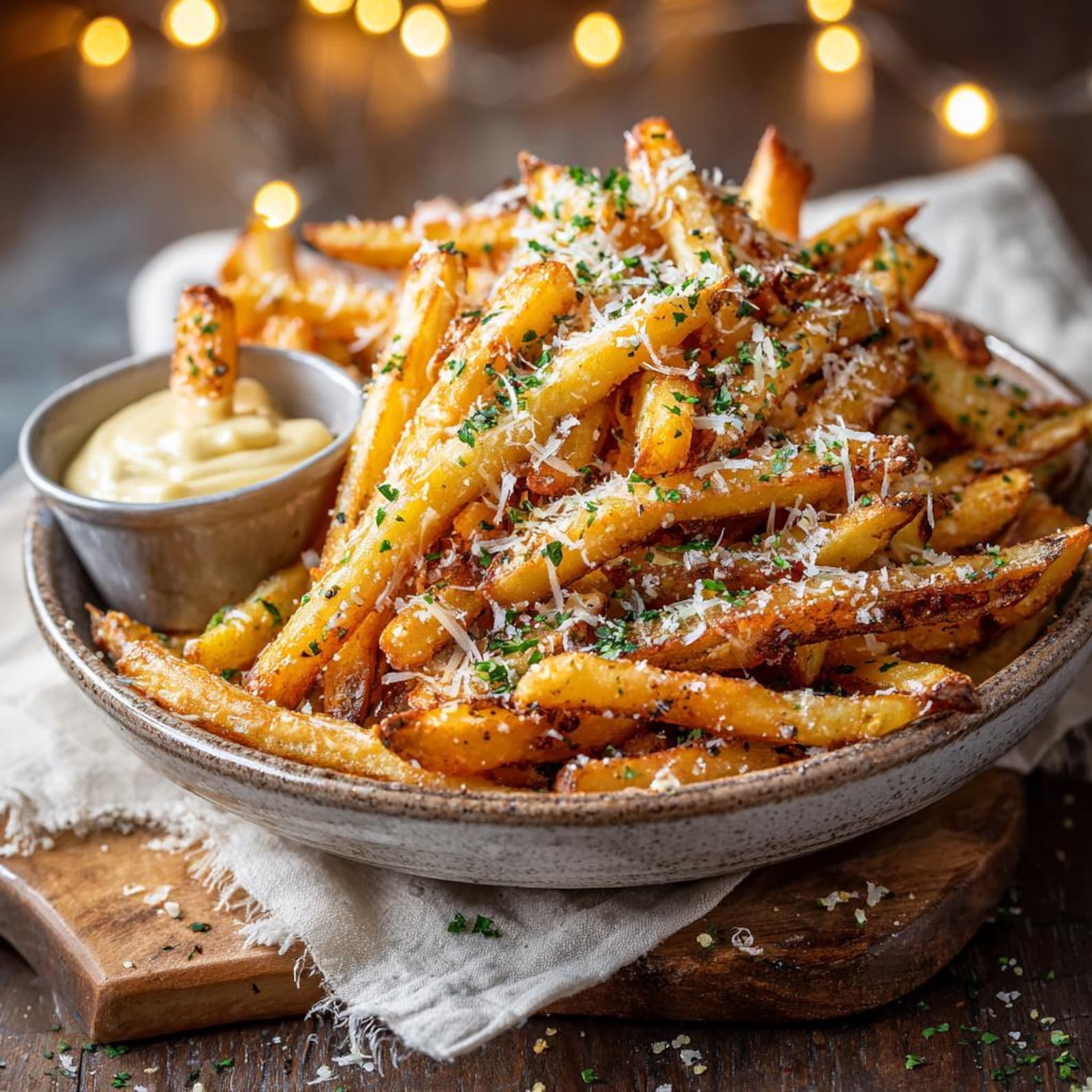 Parmesan Truffle Fries Recipe: Crispy Party Fries With Garlic Aioli ...