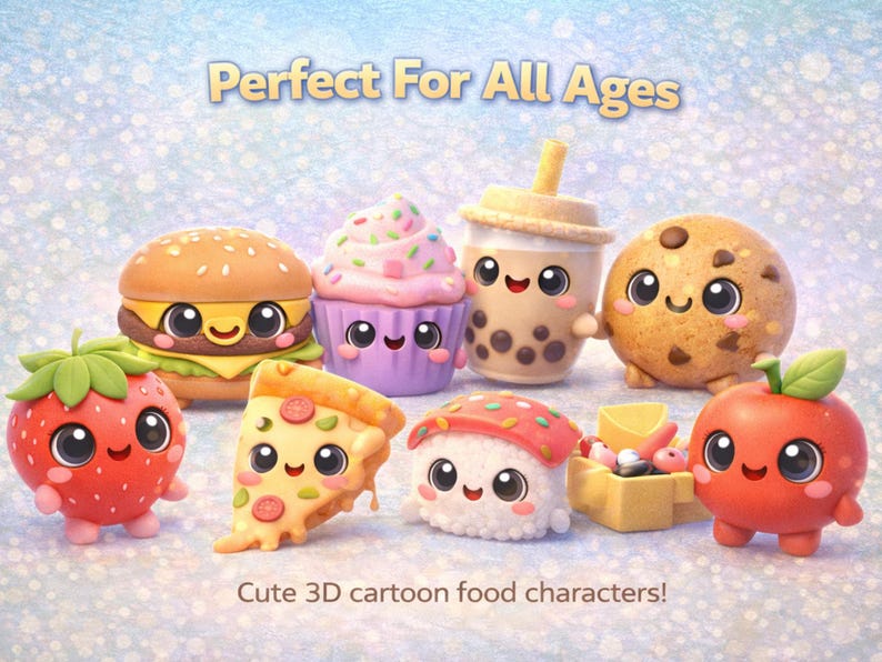20 Chibi 3D Food Character AI Prompts | Cute Cartoon Food | Instant ...