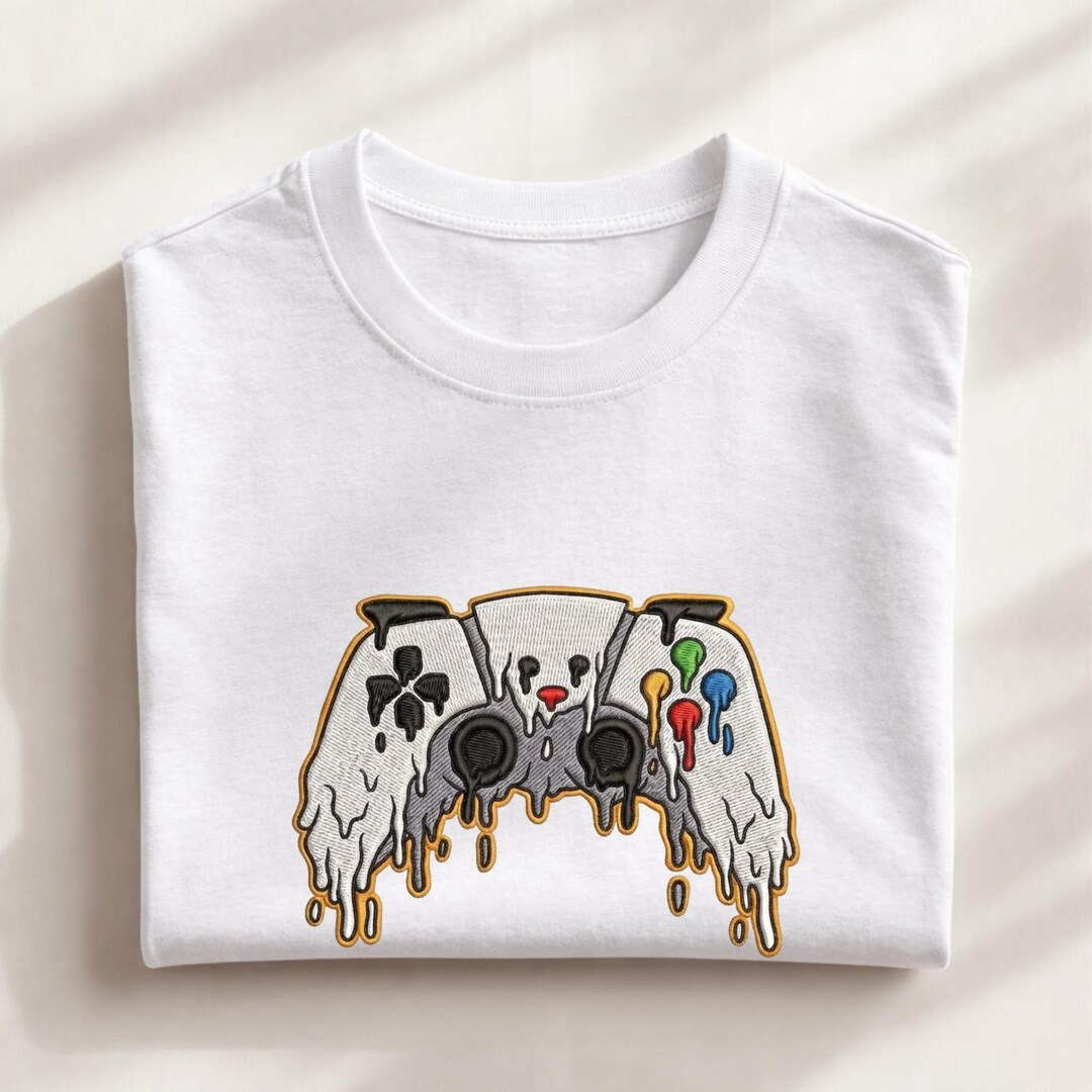 Melting Controller Gamer T-shirt, Embroidery Streetwear Graphic Apparel ...