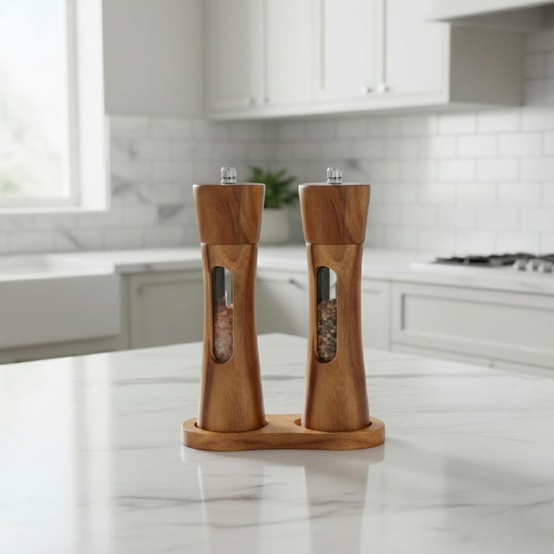 Large Solid Wood Salt & Pepper Grinder | Manual Adjustable Coarseness ...