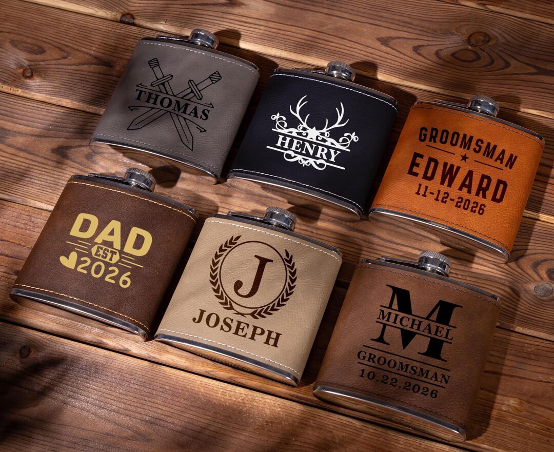 Personalized Leather Flask for Men, Groomsmen Gifts, Custom Leather ...
