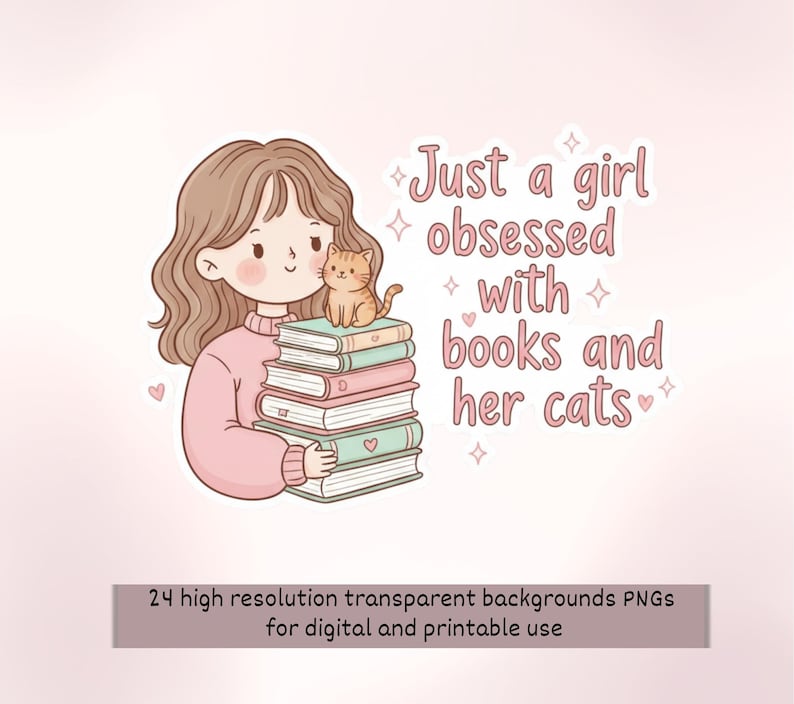 Bookish Girlie Sticker, Cute Bookish PNG Bundle, Bookish Quotes Saying ...