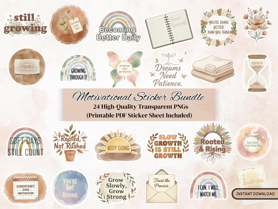 Boho Motivational Bundle, Spring PNG Bundle, Printable Sticker, Digital ...