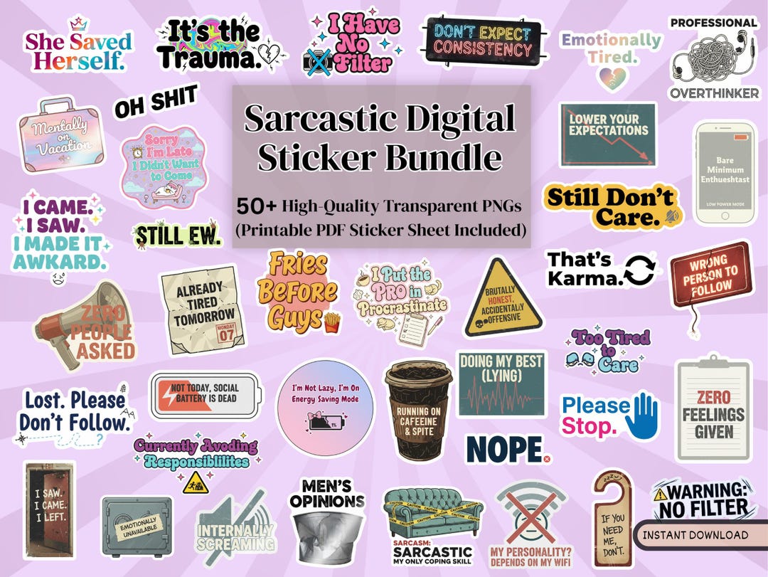 Sarcastic Digital Sticker Bundle, Sassy Humor Quotes, Funny Sarcastic ...