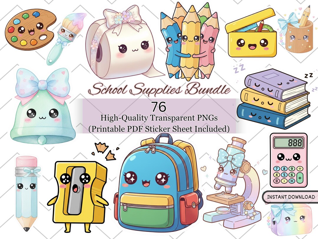 Kawaii School Supplies Clipart, 76 Png Cute Classroom Clip Art PNG ...