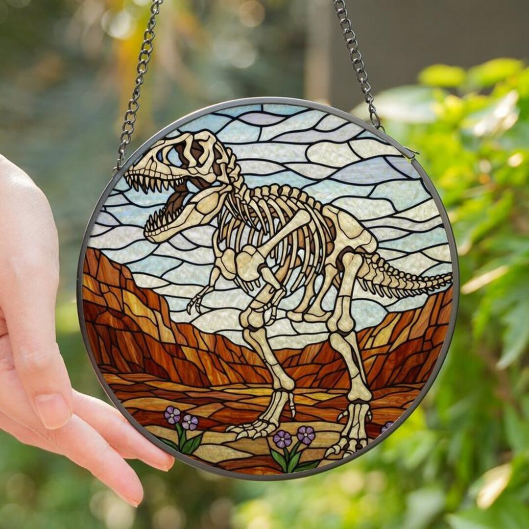 Tiffany-style Stained Glass T-rex Suncatcher, Dinosaur Decor - Etsy