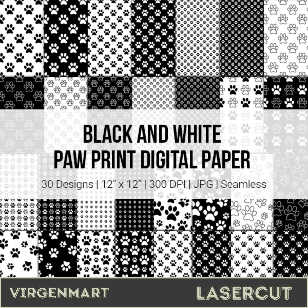 Black and White Paw Print Digital Paper | Seamless Animal Pattern | Pet ...