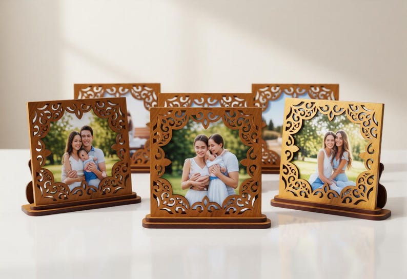 Photo Frame SVG Bundle, Laser Cut Picture Frame, Wooden Photo Stand SVG ...