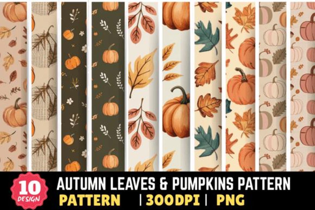 Autumn Leaves Pumpkin Seamless Digital Paper Bundle | Fall Pumpkin ...