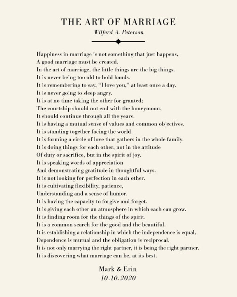 Personalized Art of Marriage Poem Print, Custom Marriage Prayer for ...