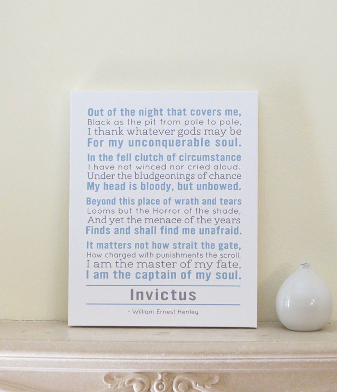 Invictus CANVAS Art, William Ernest Henley, Inspirational Quote Wall ...