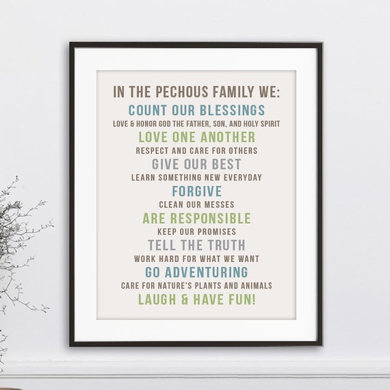 Custom Family Rules Wall Art Family Creed Family Values | Etsy