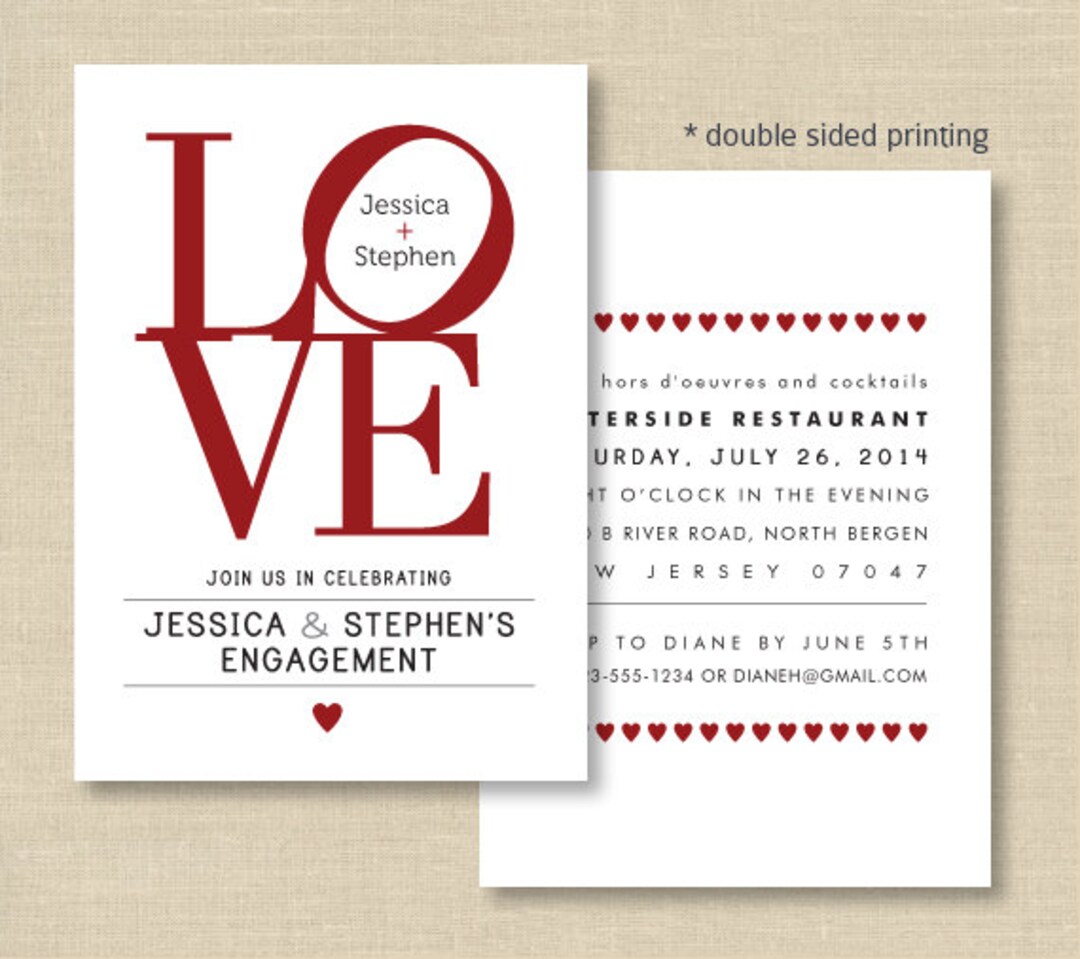 LOVE Invitations, Love Philly, Double Sided Invite for Engagement ...