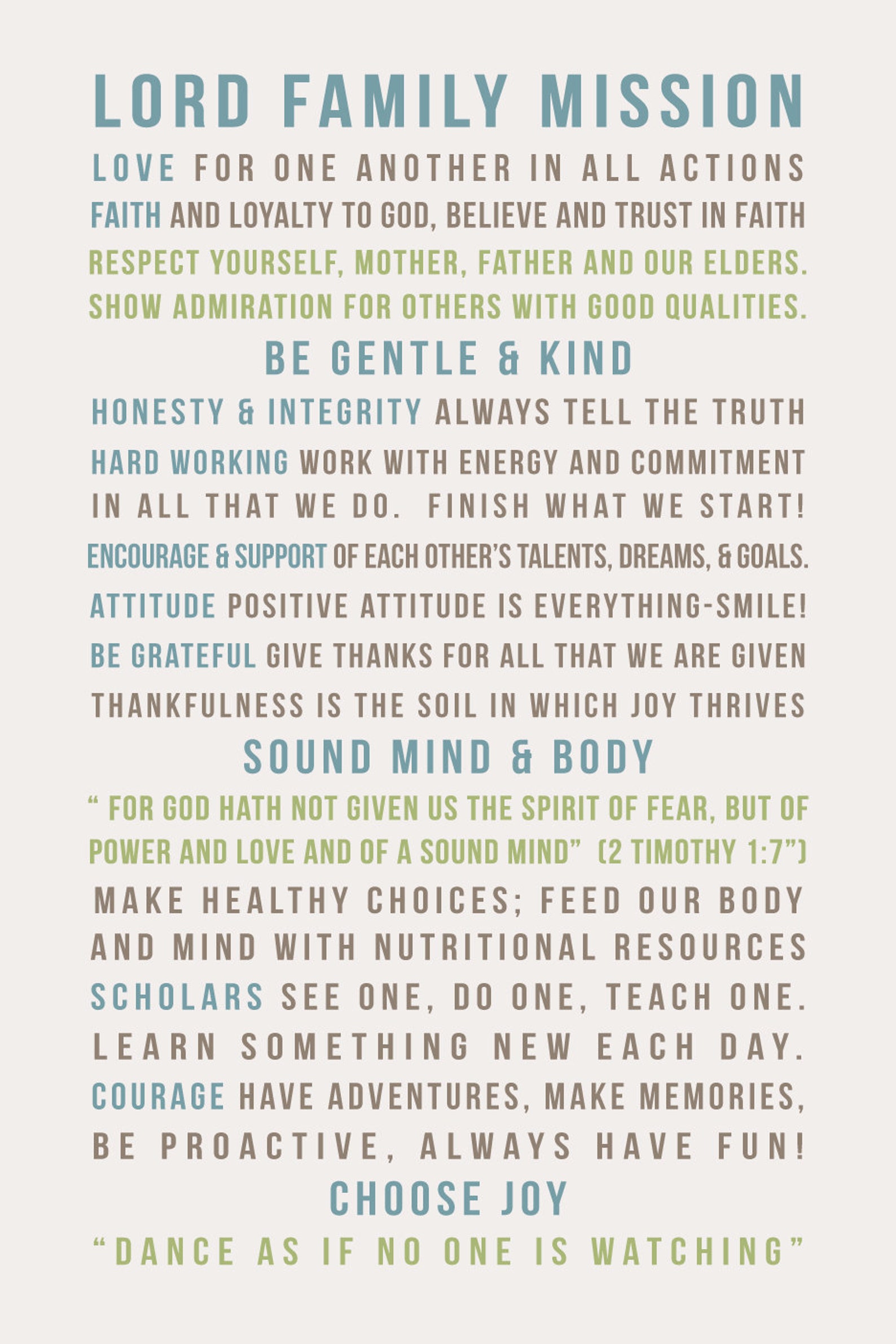 Family Mission Statement Family Sign Christian Family Rules - Etsy