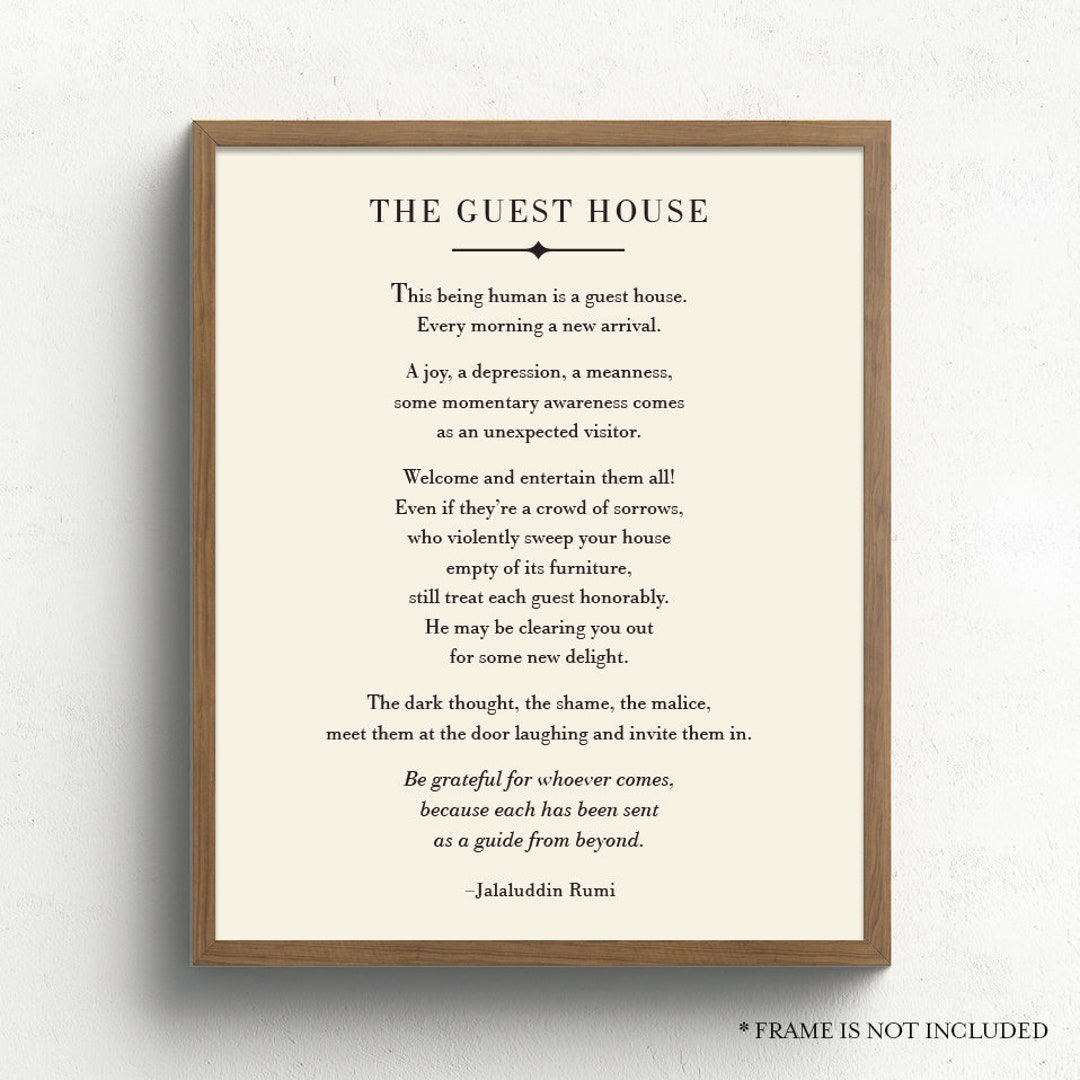 The Guest House Poem, Rumi Poem, Inspirational Quote, Rumi Poetry Print ...