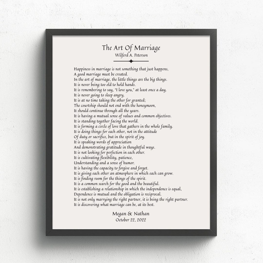 The Art of Marriage Poem, Marriage Gifts, Wedding Gift, Marriage Quote ...