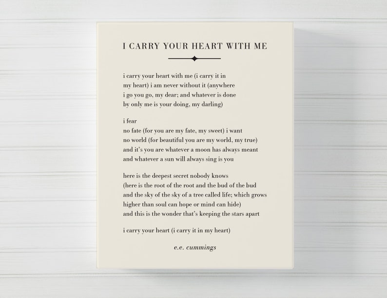 I Carry Your Heart With Me Wall Art E.E. Cummings Poem - Etsy