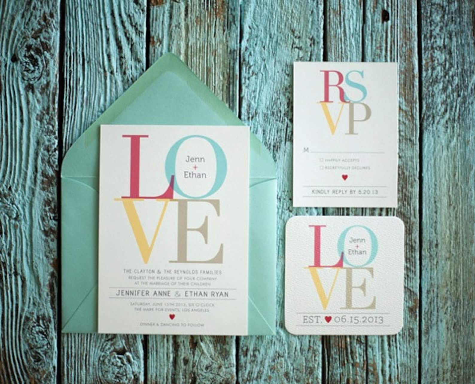 LOVE Wedding Invitation Set Double sided modern wedding | Etsy