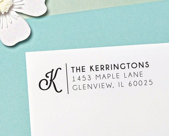 Calligraphy Monogram Return Address Stamp Personalized Self | Etsy