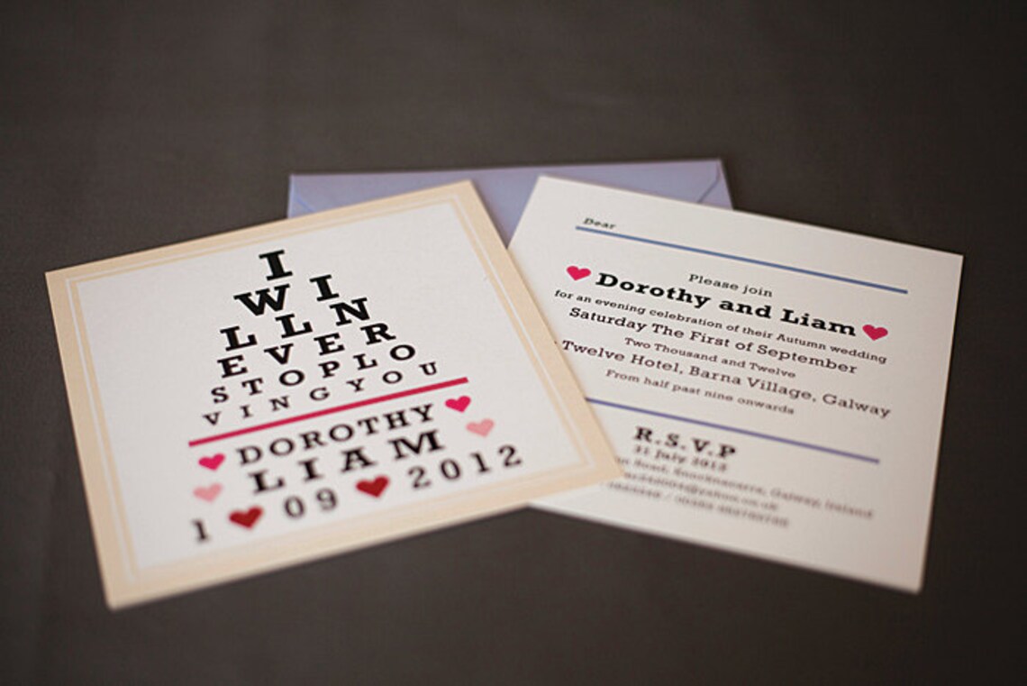 Unique Wedding Invitation Eye Chart Wedding Invitation Set - Etsy