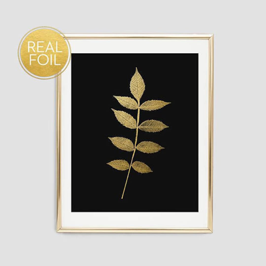 Gold Foil Leaf Wall Art, Botanical Print, Real Gold Foil Print, Gold ...