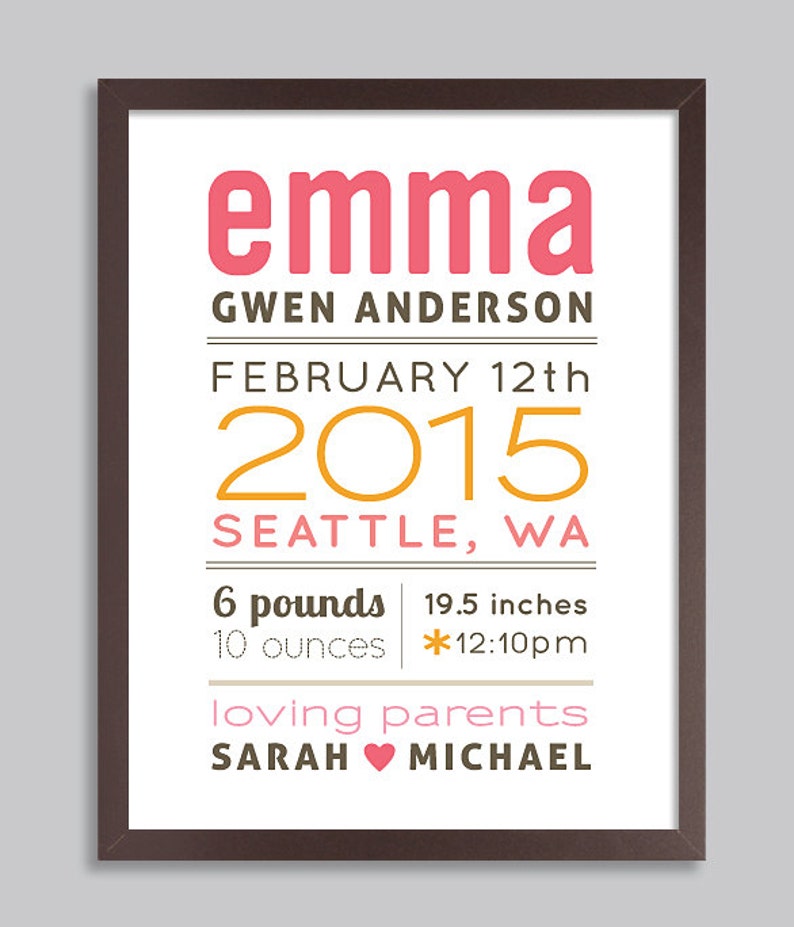 New Baby Gift Personalized Birth Announcement Wall Art Baby - Etsy