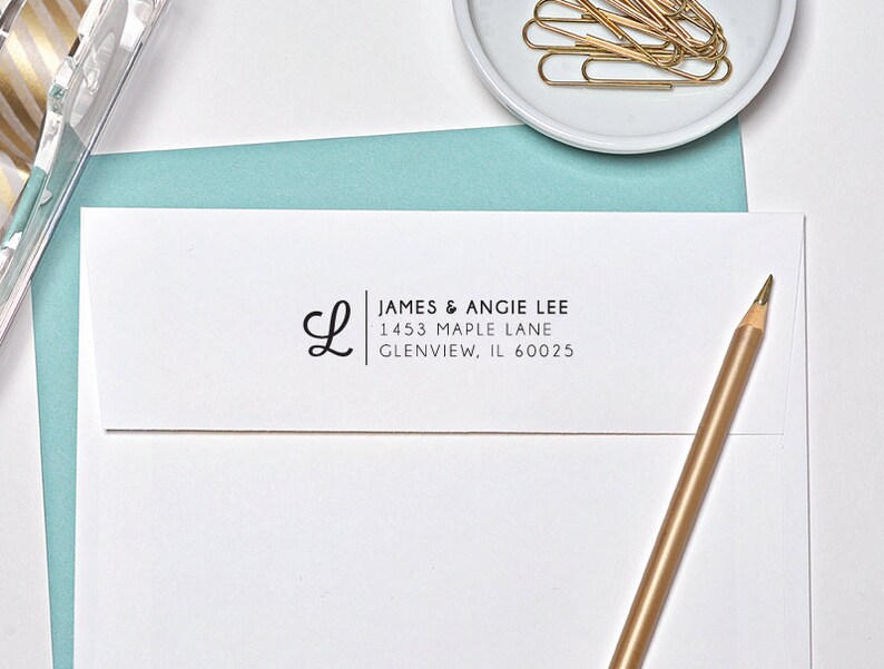 Calligraphy Monogram Return Address Stamp Personalized Self | Etsy