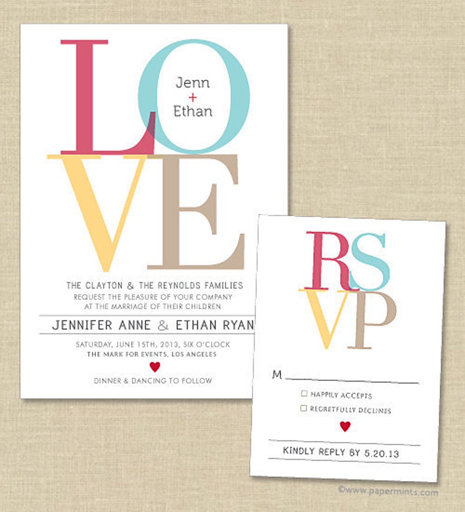 LOVE Wedding Invitation Set Double Sided Modern Wedding - Etsy