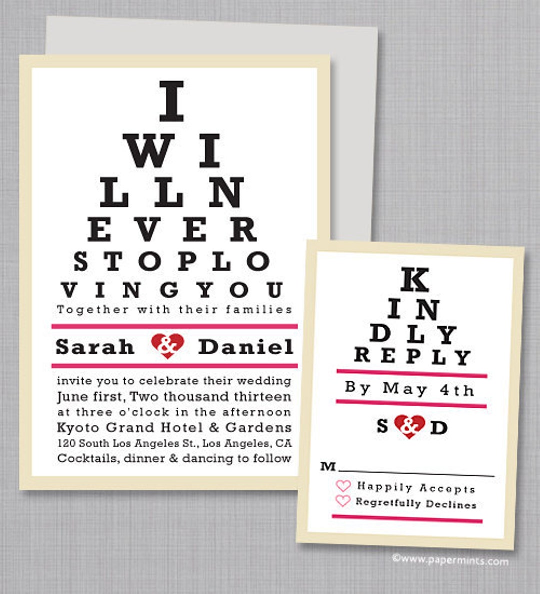 Unique Wedding Invitation, Eye Chart Wedding Invitation Set, Printed ...