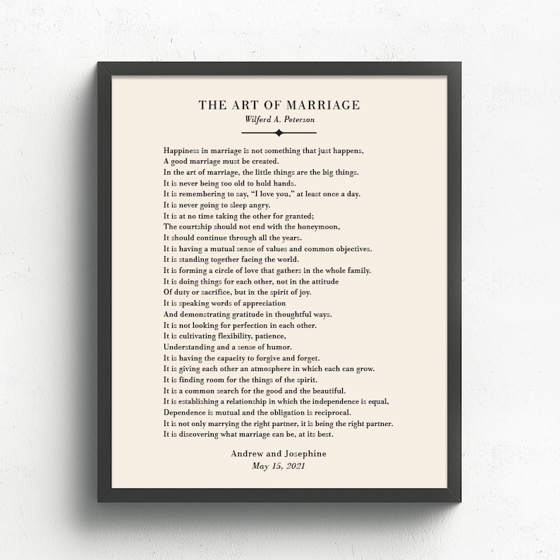 Personalized Art of Marriage Poem Print, Custom Marriage Prayer for ...