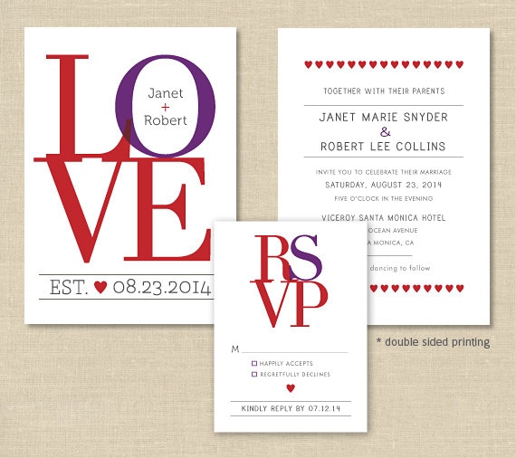LOVE Wedding Invitation Set Double sided modern wedding | Etsy