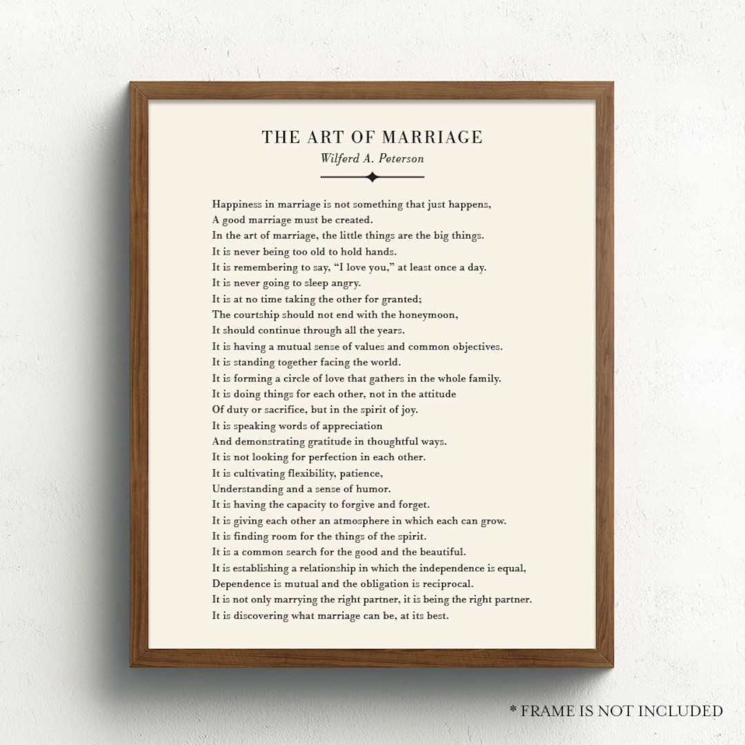 The Art of Marriage Poem Print, Marriage Quote, Marriage Gift ...